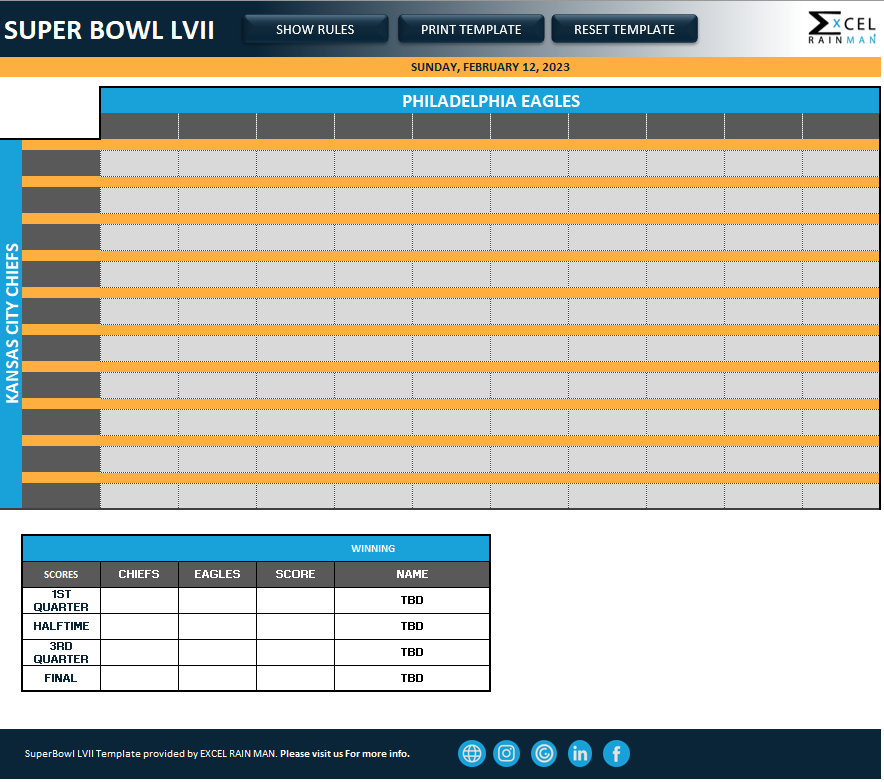 Super Bowl LVII 2023 Box Pool EXRM
